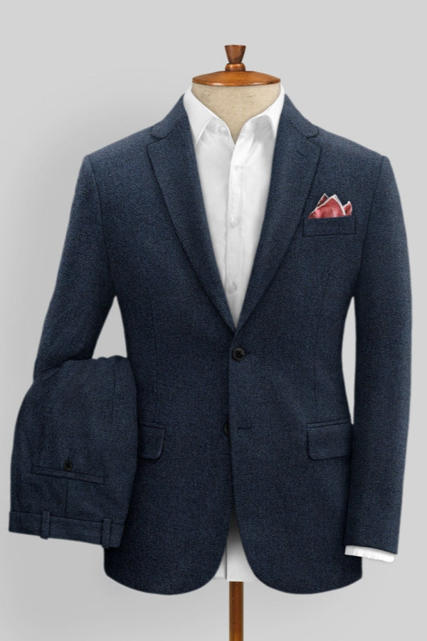 Modern Navy Blue Notched Lapel Wool Business Men Suits – Acesuit